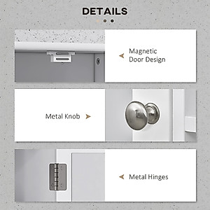 kleankin Bathroom Medicine Cabinet with Mirror, Wall-Mounted Bathroom Cabinet with Adjustable Shelf for Living Room and Laundry Room, White