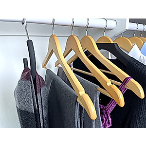Wooden Hangers 20 Pack- Extras Included- 5 Shoulder Shapers - 2 Bag or Scarf Hangers- 3 Hanger Options in 1 Box- Non-Slip Pants Bar, Rotating Hook, Rounded Notches- Great Suit Hangers- 27 Total Pieces