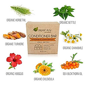 Shampoo and Conditioner Solid Bars Set - Lemongrass & Sweet Orange. Organic Ingredients, All Hair Types, Sulfate-Free, Cruelty Free & Vegan. One 3 ounce bar and one 2.3 ounce bar.