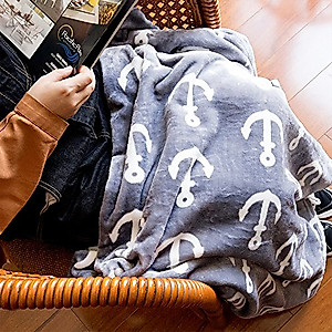 JML Flannel Blanket Sofa Couch Throw Blanket Super Soft Lightweight Microfiber Fuzzy Plush Throw Blanket Shawls and Wraps Anchor Fleece Throw for Adults,Pet,Travel,Home,Bed,Chair Decor- Grey Anchor
