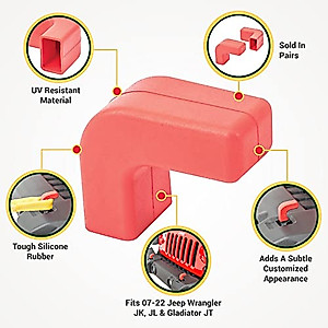 Quadratec Factory Bumper Tow Hook Covers, Set of 2, Red - Fits Jeep Wrangler JK, JL, Gladiator JT 2007-2023 Front Bumpers - Adds Cushioned Grip to Tow Strap Recovery - UV Resistant Silicone