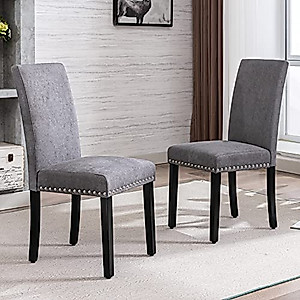 GOTMINSI Dining Chairs Set of 4 Upholstered Accent Dining Room Chairs Padded Parson Kitchen Chairs with Silver Nails and Solid Wood Legs (Grey)