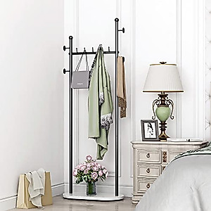 DR.IRON Black Clothing Racks with Marble Base Modern Coat Racks Freestanding Black Clothes Rack with Shelves for Bedroom Heavy Duty Garment Racks in Hallway, Entryway