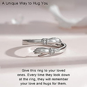 Hug Ring for Women Teen Girls, S925 Sterling Silver Hand Promise Friendship Rings Jewelry Mothers Day Birthday Valentines Gifts for Her Women Mother Daughter Sister
