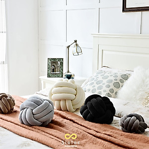 Sioloc Soft Knot Ball Pillows,Round Throw Pillow Cushion Home Decoration Plush Pillow,Throw Knotted Pillow Handmade Round Plush Pillow（10.6inches,Black）