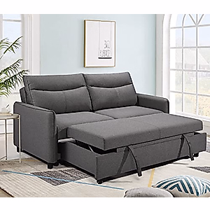 THSUPER 75-Inch Queen Size Convertible Sleeper Sofa Bed, Comfortable Pull-Out Futon Loveseat, Full Love Seat for RV Small Spaces, Hide-A-Bed Fold Out Couch - Grey