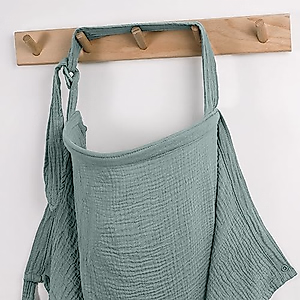 Muslin Nursing Cover for Breastfeeding, Breathable Privacy Nursing Covers with Arch Neckline for Mom, Soft Cotton Multi-use Nursing Apron (Roman Green)