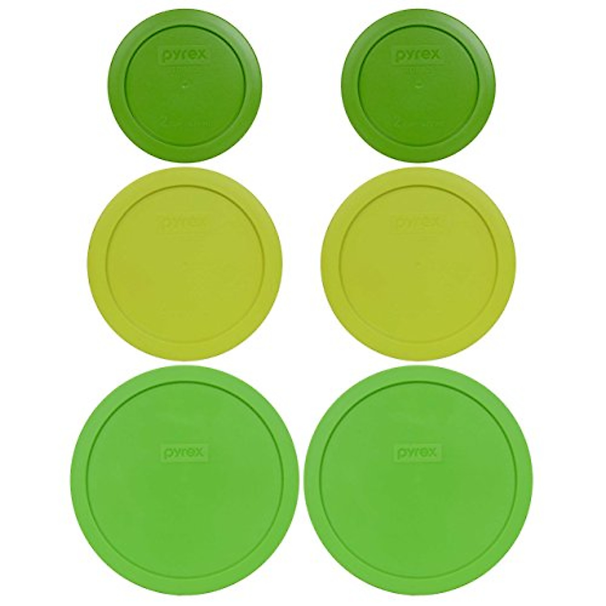 Pyrex (2 7402-PC Green 7 Cup, (2) 7201-PC Edamame Green 4 Cup, & (2) 7200-PC Lawn Green 2 Cup Plastic Storage Lids, Made in USA