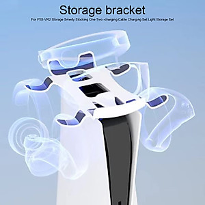 Game Headset Holder with Charging Indicator Storage Versatile 1/2 Charging Cable VR Headset Storage Stand for PS5 VR2 White