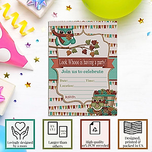 Look Who Fall Owl Themed Fill In Birthday Party Invitations, 20 5x7 Fill In Cards with Twenty White Envelopes by AmandaCreation