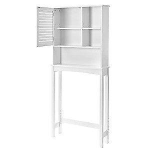 Merax Toilet Storage Shelf with Adjustable Shelves and Shutter Door for Home, Bathroom Organizer Space Saver, White