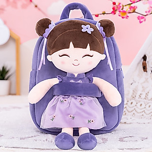 Gloveleya Kids Backpack Toddler Backpack Soft Plush Asian Girl Doll Backpacks Purple 9"