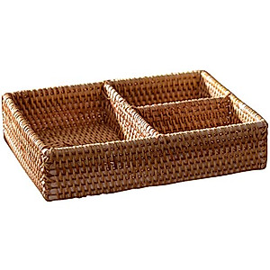 BESPORTBLE Rattan Basket Divided Woven Storage Case 3- Compartment Wicker Organizer