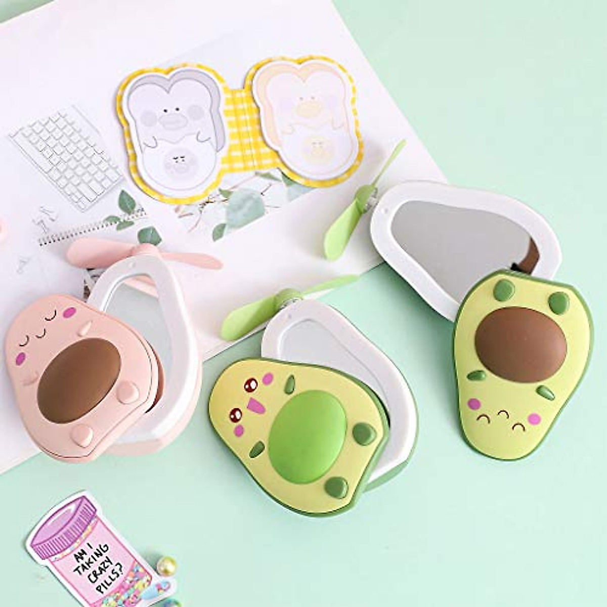 Dft Portable Avocado Shape Handheld Mini Air Cooler Fan with Fill Light Mirror USB Rechargeable Small Personal Cooling Tools