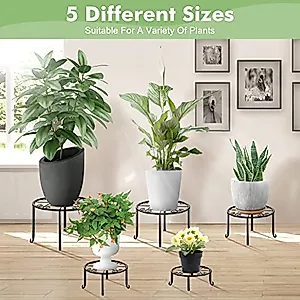 ENDAAR 5-Pack Decent Metal Plant Stands, Multiple Height Size Corner Plant Holders for Different Sizes of Flower Pots, Indoor Outdoor Planter Container Round Supports Display for Home, Patio,Black