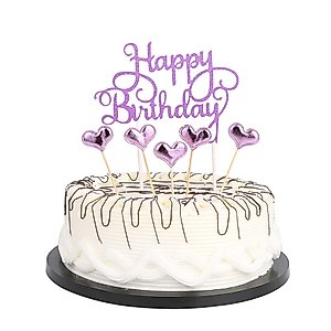 Purple Happy Birthday Cake Toppers letters"happy birthday "and love star,Party