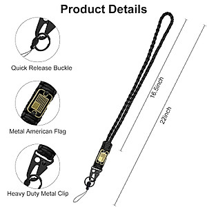 MDSXO Paracord Key Lanyard for Men Black Neck Lanyard for Keys with Cool USA Flag, Long Heavy Duty Braided Keychain Lanyard for Wallets, Keys, Whistle，Camera, Phone, Outdoor Activities