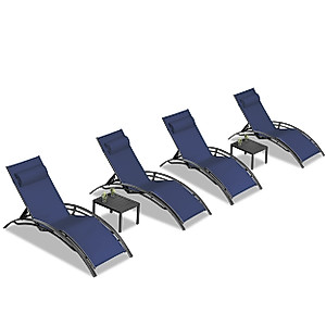 PURPLE LEAF Patio Chaise Lounge Chair Set with 2 Side Table Outdoor Pool Adjustable Recliner Chairs for Outside Beach Poolside Sunbathing Tanning Lounger