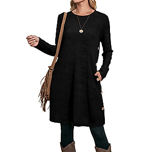 OFEEFAN Sweater Dresses for Women Tunics for Women to Wear with Leggings Black XL