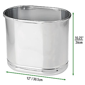 mDesign Small Metal Oval 2.5 Gallon Trash Can, Decorative Wastebasket, Garbage Trashcan DustBin for Bathroom, Bedroom, Bedroom, Kitchen, Office, Waste, Refuse, Recycling, Vivi Collection, Chrome