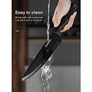 FOHERE Knife Set with Block 13 Pieces Stainless Steel Knife Sets for Kitchen with Built-in Sharpener Sharp Kitchen Knife Block Set with Granite Pattern, Anti-slip Handle Rust Resistant, Black