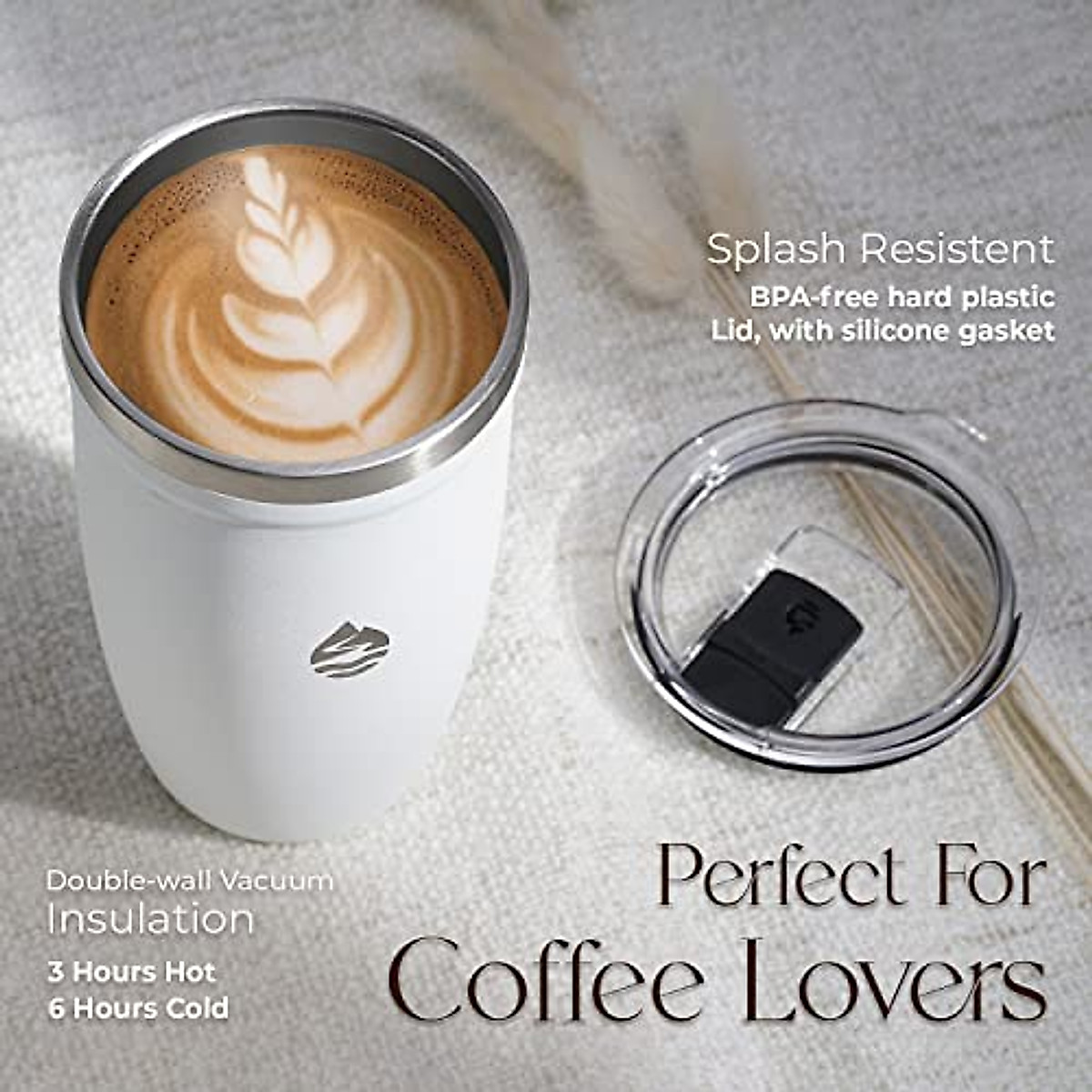 Personalized Vertical Name Engraved Insulated Tumbler, 16 oz. Stainless-Steel Travel Mug with Slide Lid, Custom Gift (Snow)