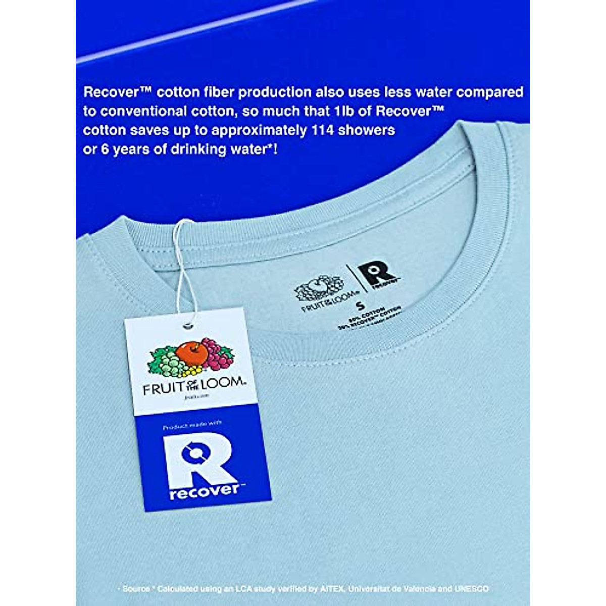 Fruit of the Loom Men's Recover Cotton T-Shirt Made with Sustainable, Low Impact Recycled Fiber, Antique Green, X-Large