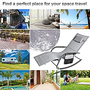 Wostore Rocking Lounger Patio Chaise Sunbathing Chair with Recliner Movable Sleep Bed Included Pillow and Breathable Texteline Farbic-Grey
