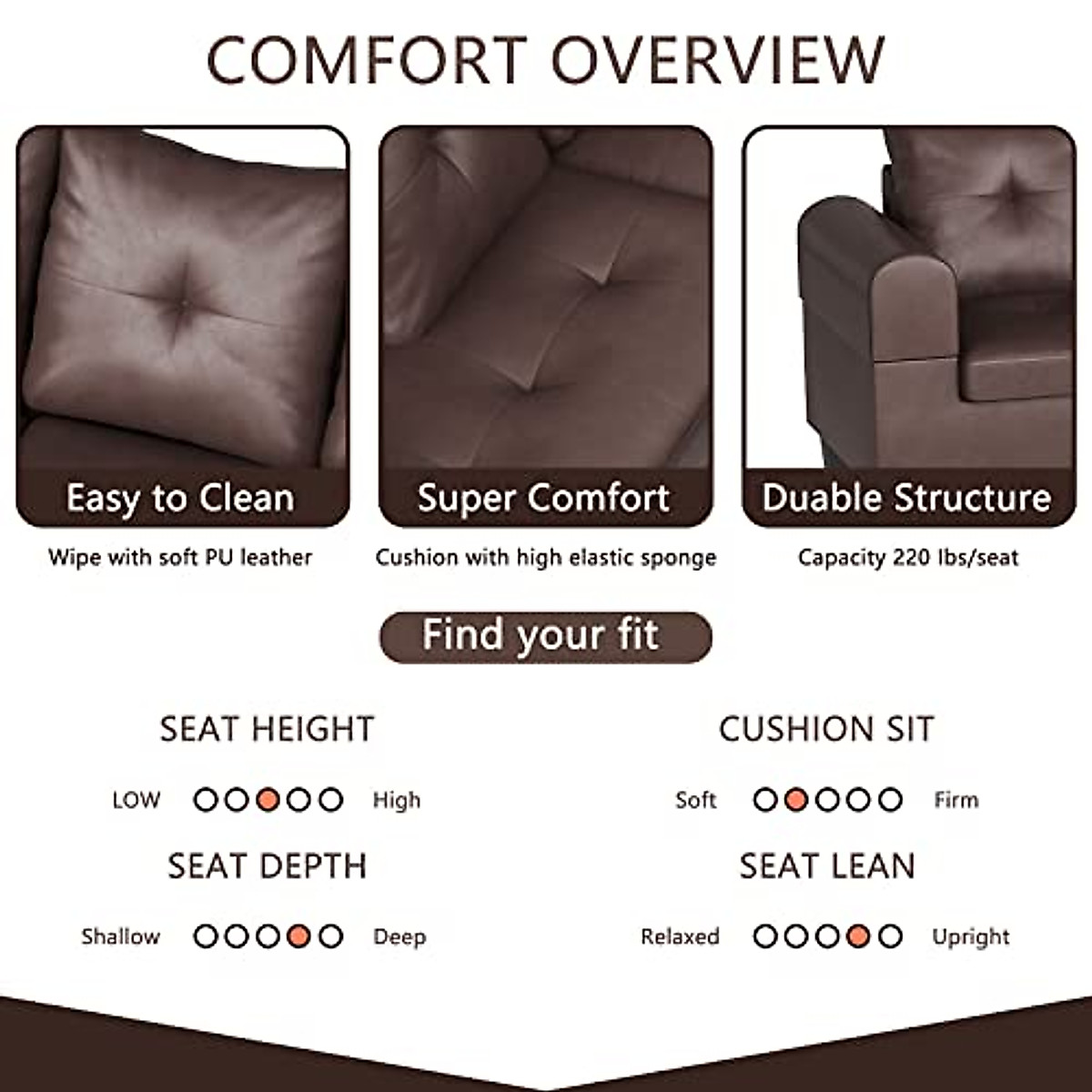 Lamerge Sectional Sofa Couch for Living Room, Modular Sectional Sofa with 6 Seats L Shaped Sofa Set with PU Leather Ottoman, Button Tufted Comfy Living Room Sofa Couch for Small Place
