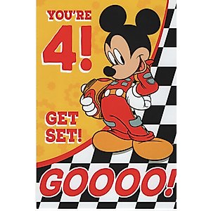 Expressions by Hallmark Racecar Mickey Mouse Kids 4th Birthday Greeting Card Get Set! Goooo!