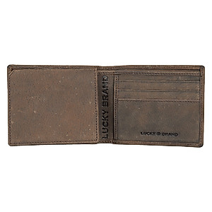 Lucky Brand Men's Embossed Bifold Wallet (Available in Cotton Canvas, Grooved Leather-Brown, One Size