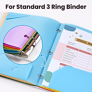 Sooez Plastic Pocket Folders with Reference Guide, 5 Pack Heavy Duty Folders with Pockets, 4 Pocket Folders with Pockets 3 Hole Punched, Stores Well in 3-Ring Binders, 5 Primary Colors