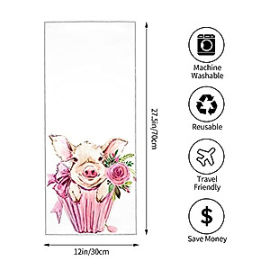 OUZPGAQ Pig Hand Towel, Cute Pink Pig Hand Towels on White Background Face Towel Soft Thin Guest Towel Portable Kitchen Tea Towels Dish Washcloths Bath Decoration, 12" X 27.5"