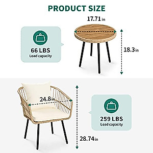 YITAHOME 3 Pieces Outdoor Wicker Patio Conversation Bistro Set, All-Weather Rattan Patio Furniture Set with Table & Cushions, Outdoor Sectional Sofa for Patio, Balcony, Backyard, Deck