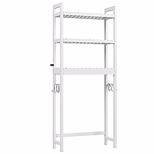 Bamjoy Over The Toilet Storage Shelf, Bamboo 3 Tier Bathroom Space Saver Organizer, Multipurpose Toilet Storage Rack with 6 Hooks Bathroom Kitchen Balcony Entryway, Easy to Assemble, 64”H White