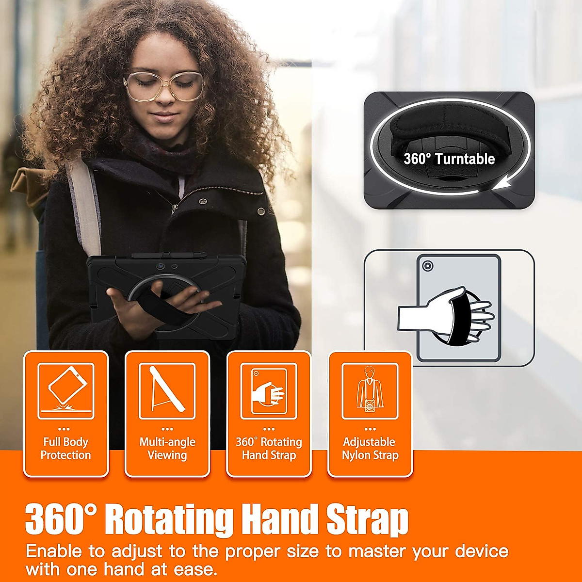 Surface Pro X Case - 360 Degree Rotating Stand Hand Strap Shoulder Strap Pen Holder Heavy Duty Full Body Shockproof Impact Resistant Rugged Drop Protective Case for Surface Pro X 13 2021/2020/2019