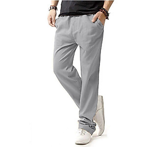 Hoerev Men Casual Beach Trousers Linen Jean Jacket Summer Pants,Grey,L