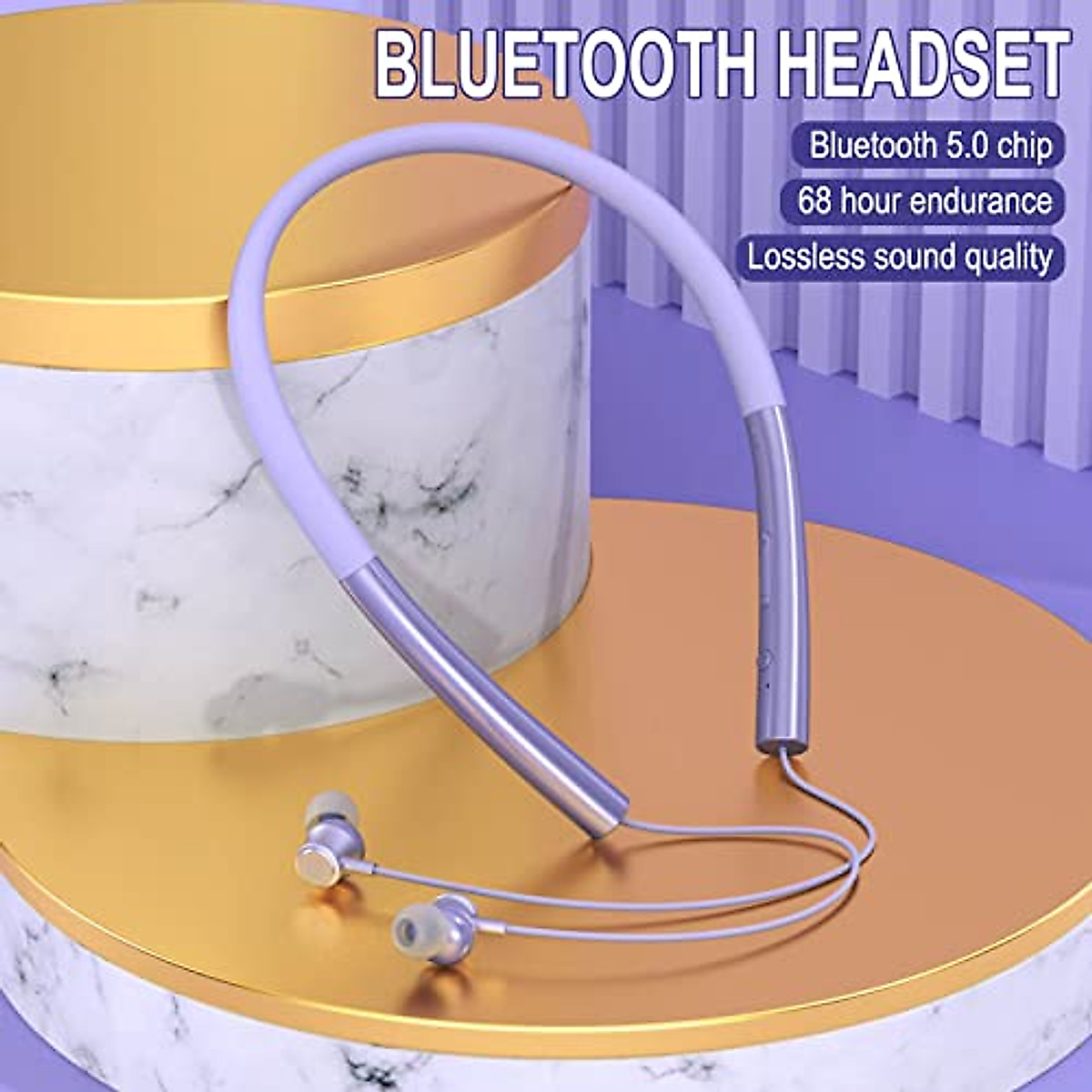 Sports Wireless High-Power Bluetooth Earphones - Double Ear Neck Hoop Ear Neck-Mounted Earphones - Neckband Headset with Built-in Noise Cancelling Microphone - Hi-Fi Stereo Gaming