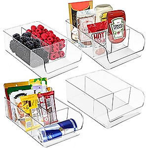 Utopia Home Pack of 04 Fridge and Pantry Organizer Bins for Food Packet, Seasoning Mix, Spices/Sauce Pouches, Snacks - 3 Divided Section Storage for Kitchen, Cabinet, Counter top & Bathroom