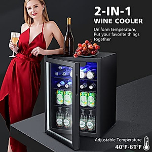 ZAFRO Wine Cooler Refrigerator 120 Cans for Drink or Wine Low Noise Noble Black Freestanding Wine Refrigerator for Appartment or Kitchen