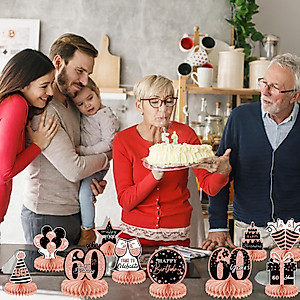 10 PCS Rose Gold 60th Birthday Decoration，60th Birthday Centerpieces for Tables， Happy 60th Honeycomb Table Topper for Women，60th Birthday Table Sign Decor