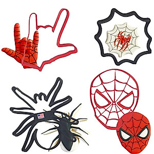 SUPERHERO COOKIE CUTTERS Inspired By Spiderman Head/Face/Mask, Spidey-Shaped Hand, Spider/Arachnid and Spider Man Web 3D Printed Cookie Cutters (4 Pack)