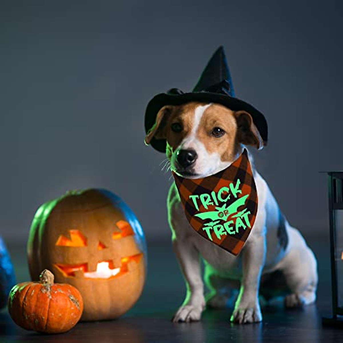 Halloween Dog Bandana, 2 Pack Reflective Holiday Fall Dog Bandanas Scarves Buffalo Plaid Dog Halloween Bandanas for Small Medium Large Dogs Pets Puppies