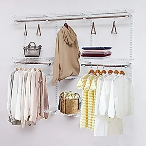 Moccha Custom Closet Organizer System, Wall Mounted Closet System with Hanging Rod, Metal Hanging Storage Organizer Rack Wardrobe with Shelves, Adjustable Closet Organizer Kit for Bedroom, White