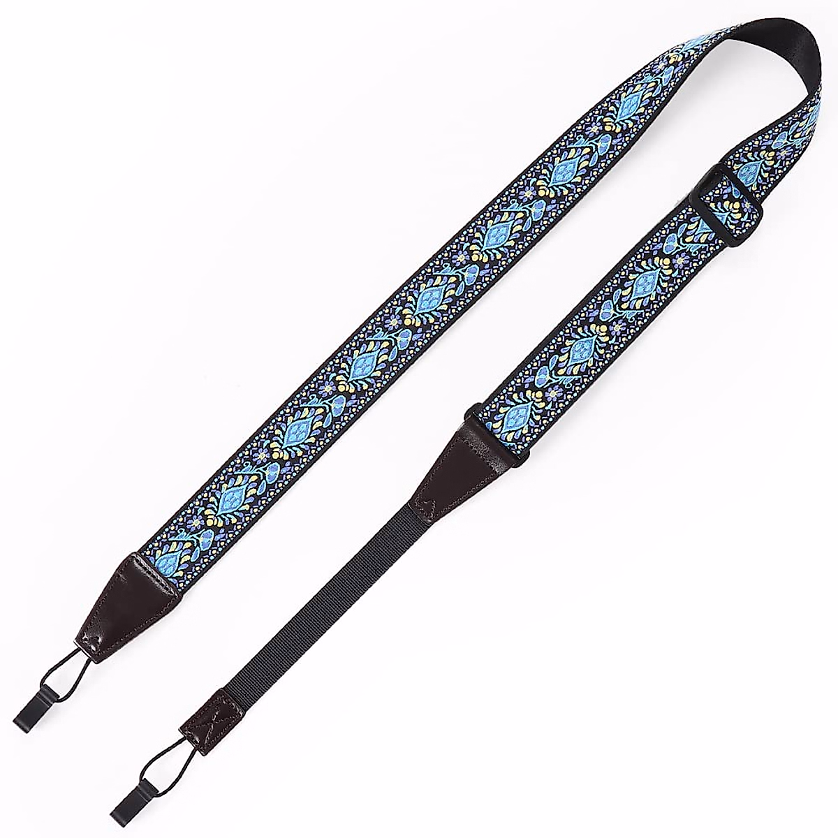 Eyeshot Ukulele Strap No Drill, Adjustable Double J Hook Clip on Uke Shoulder Strap, Hawaiian Jacquard Blue Flower Hands Free Ukelele Strap, Easy to Use and Fit Most Standard Uke Sizes