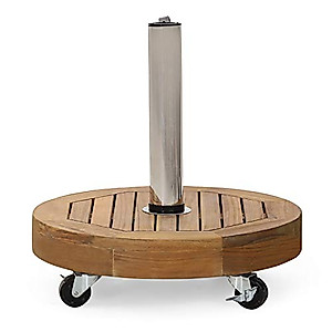 Christopher Knight Home 314641 Ralph Outdoor Umbrella Base, 17.75" D x 17.75" W x 17.00" H, Teak + Stainless Steel
