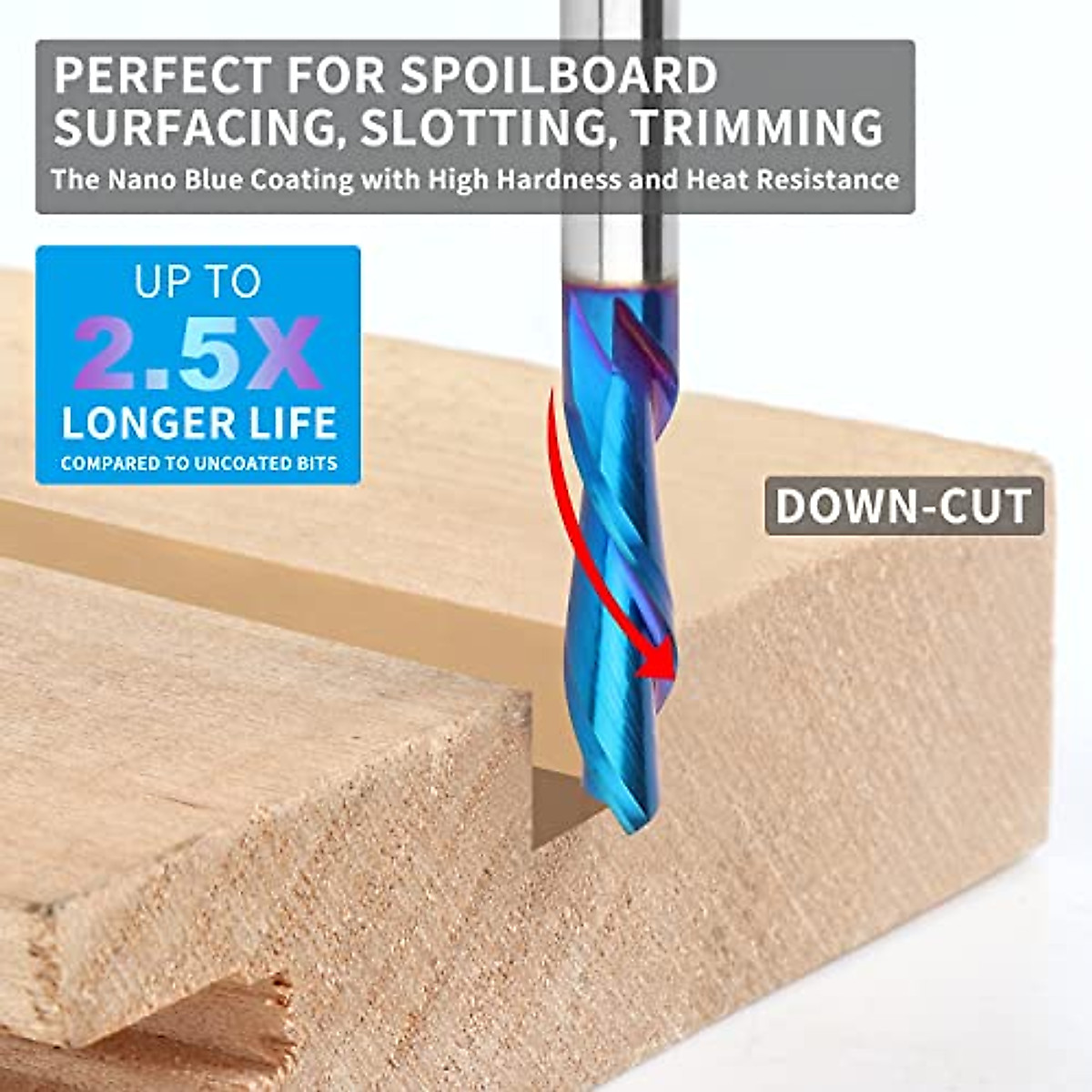 EANOSIC Downcut Spiral Router Bits 1/4 inch Shank, 1/4 inch Cutting Diameter Solid Carbide with Nano Blue Coating CNC Router Bits End Mill for Wood Cut, Carving