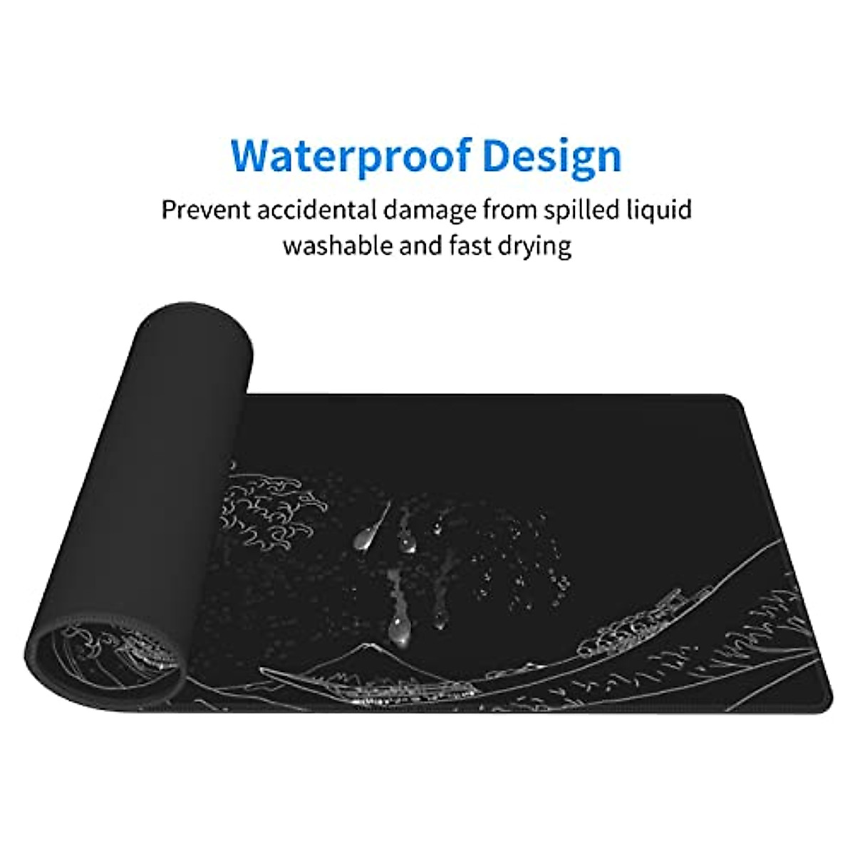 Extended Large Anime Black Mouse Pad The Great Wave off Kanagawa Painting Big Gaming Mouse Mat XXL Non-Slip Water-Resistant Rubber Base Computer Keyboard Mat Full Desk Mousepad 3D Pattern Keyboard Mat