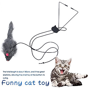 YUGYUJ Cat Toy Rope Mouse Play Supplies, Hanging Retractable Cat Catching Mouse Toy, Funny Door Hanging Bouncing Mouse Retractable Plush Mice Cat Interactive Toy (Black)