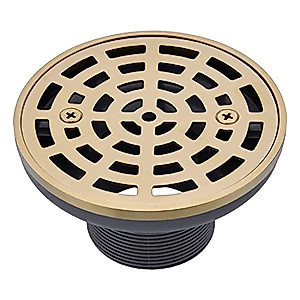 Round 4-1/4Inch Shower Drain, 304 Stainless Steel Brushed Gold Shower Floor Drain, Quadrato Pattern Grate Removable,Includes Drain Flange Kit